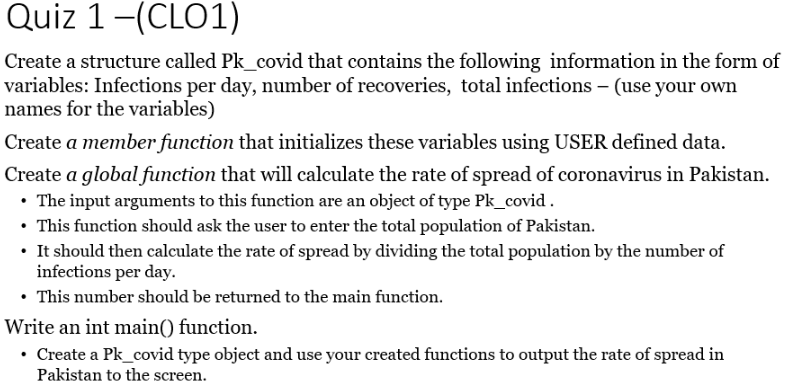 Solved Quiz 1-(CLO1) Create a structure called Pk_covid that | Chegg.com