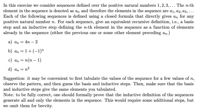 Solved In this exercise we consider sequences defined over | Chegg.com