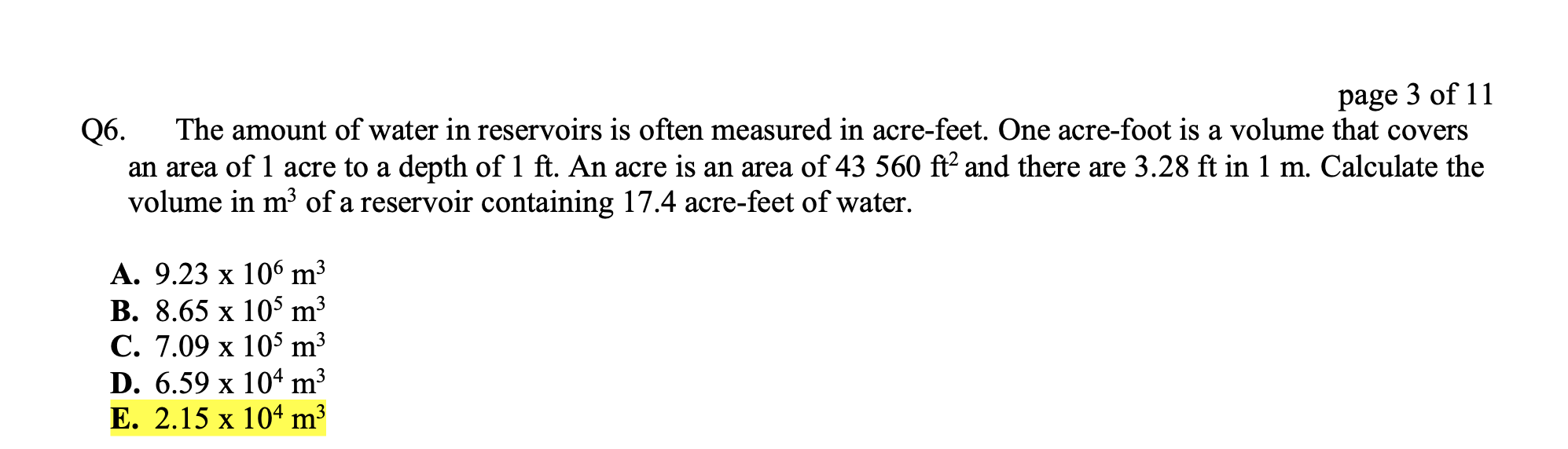 Solved page 3 of 11 Q6. The amount of water in reservoirs is | Chegg.com