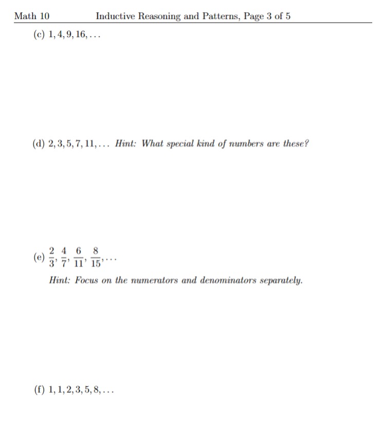 Solved Math 10 Inductive Reasoning and Patterns, Page 3 of 5 | Chegg.com