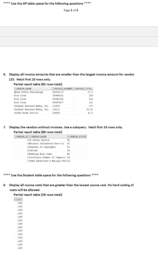 Solved ∗∗∗∗ Use the AP table space for the following | Chegg.com