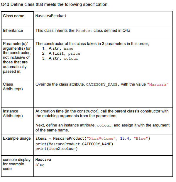 Solved Q4a Write A Class That Fulfils The Following 5891