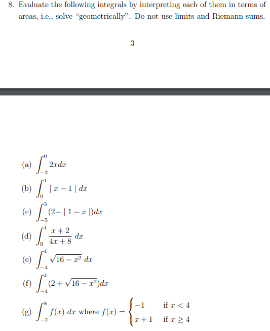 Solved 8. Evaluate the following integrals by interpreting | Chegg.com
