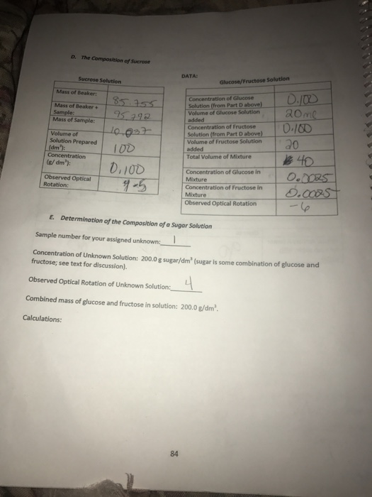 Solved D. The Composition of sucrose DATA: (from Part D | Chegg.com