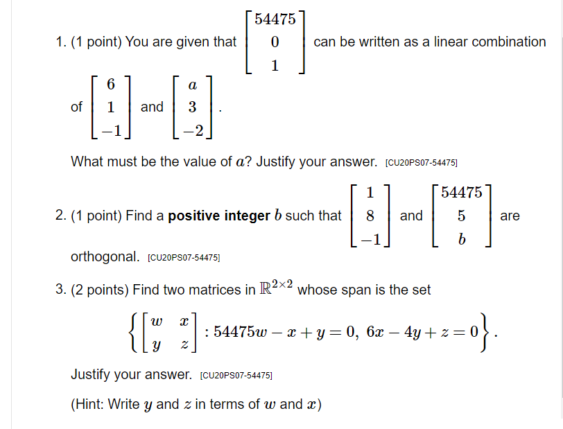 Solved 54475 1. (1 point) You are given that can be written | Chegg.com