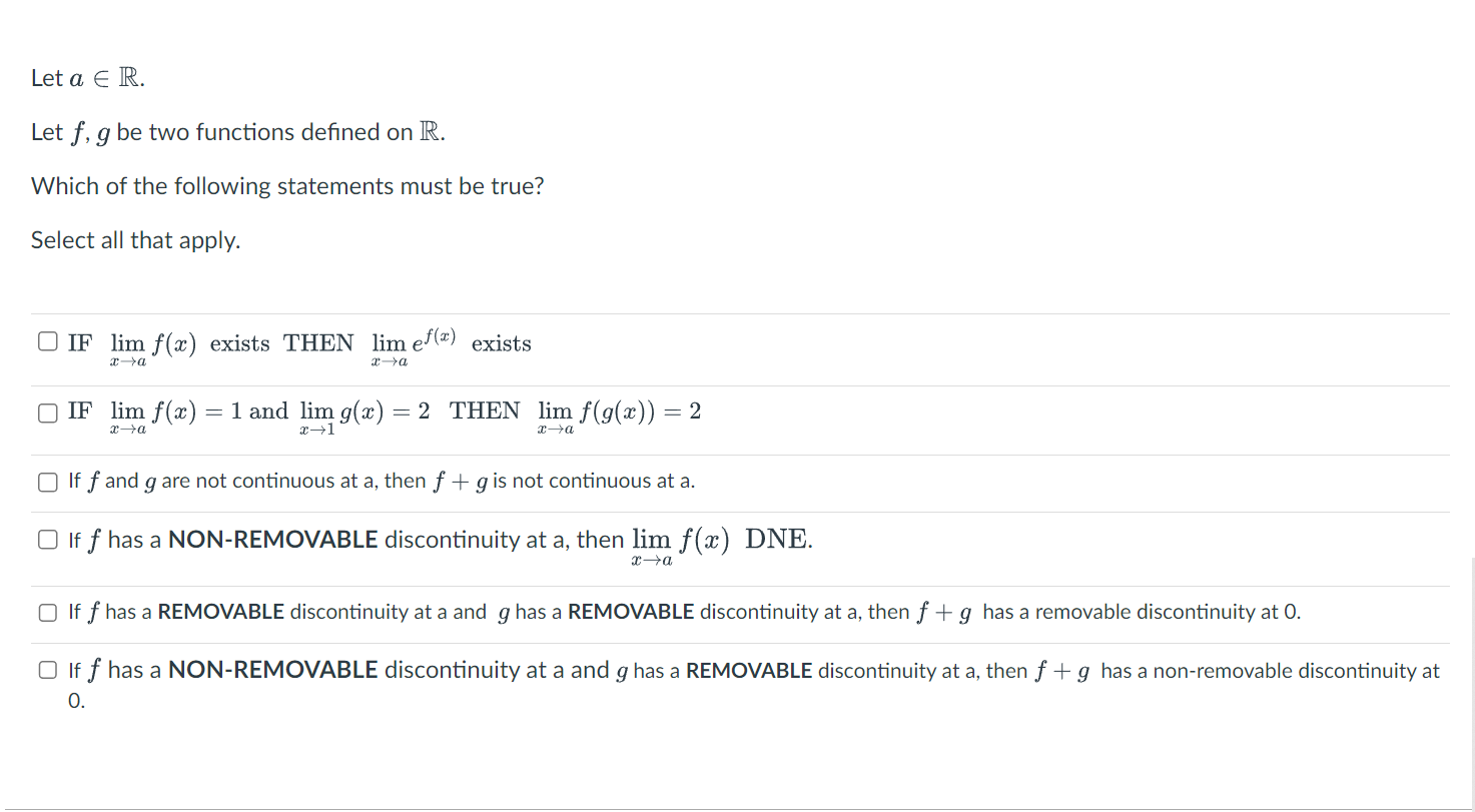 Solved Let a∈R. Let f,g be two functions defined on R. Which | Chegg.com