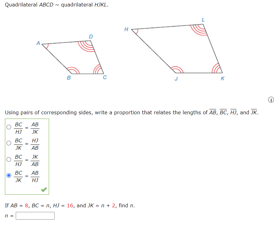 Solved Quadrilateral ABCD∼ quadrilateral HJKL. Using pairs | Chegg.com