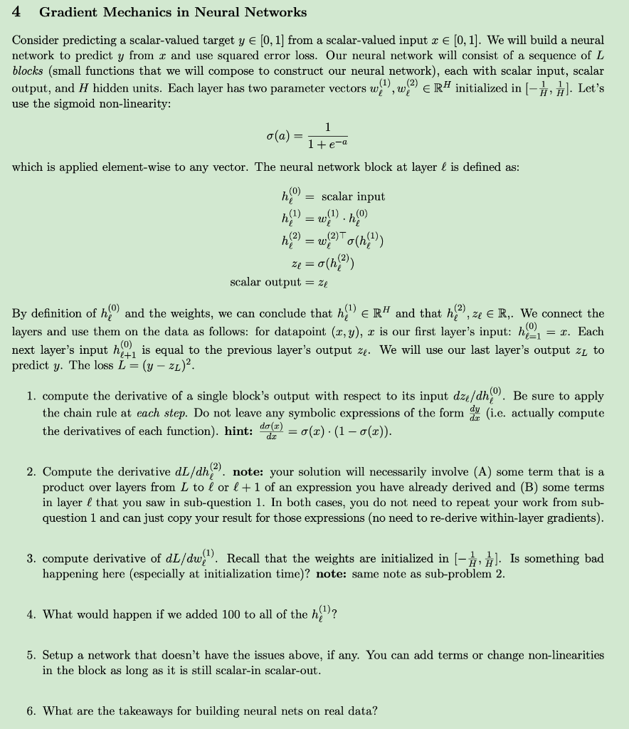 4 Gradient Mechanics in Neural Networks Consider | Chegg.com