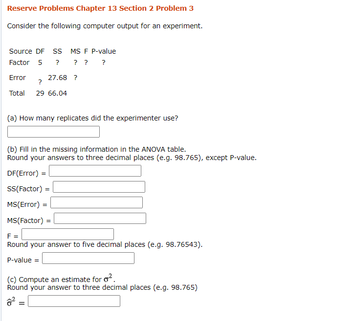 Solved Reserve Problems Chapter 13 Section 2 Problem 3 | Chegg.com