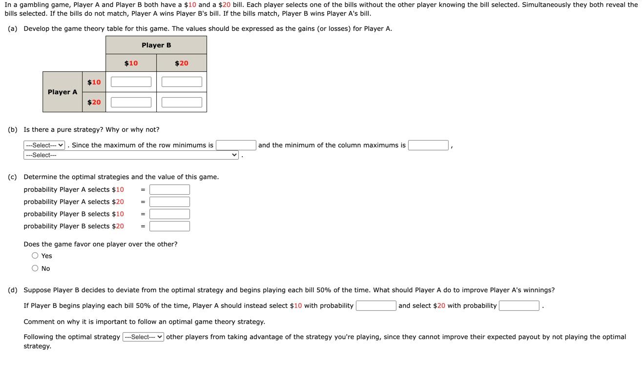 Solved In a gambling game, Player A and Player B both have a | Chegg.com