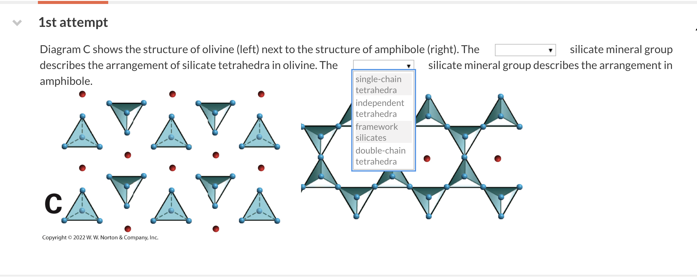 Solved Diagram C shows the structure of olivine (left) next | Chegg.com