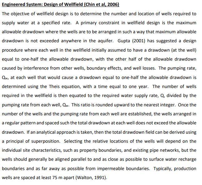 Engineered System: Design of Wellfield (Chin et al, | Chegg.com