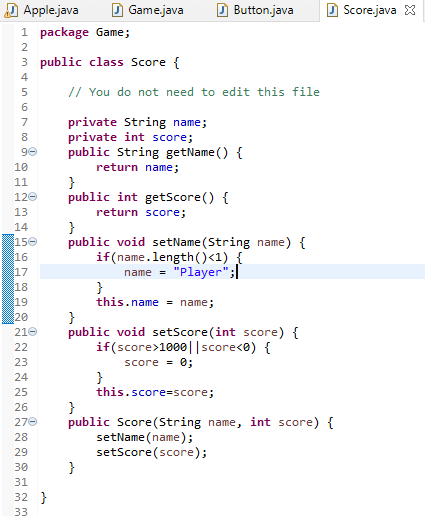 Solved min 00 Apple.java Game.java Button.java Score.java X | Chegg.com