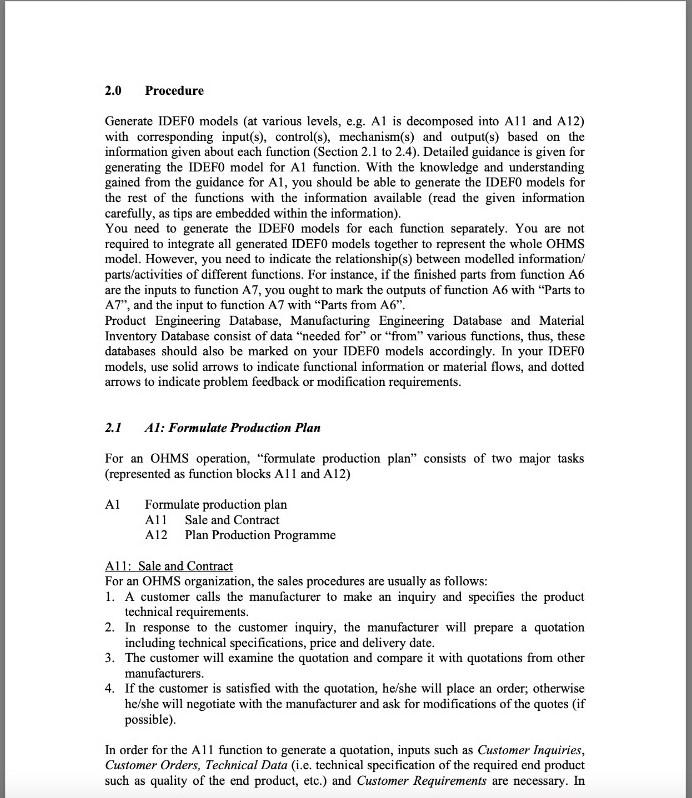 Solved make an idef0 model OHMS is a type of manufacturing | Chegg.com