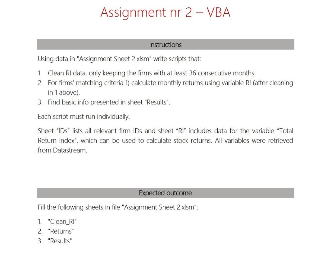 Assignment Nr 2 Vba Instructions Using Data In 5866