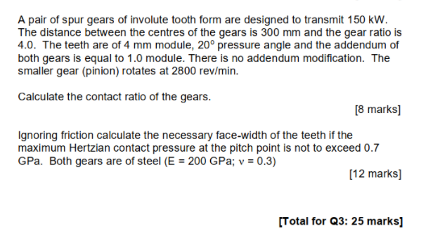Solved A pair of spur gears of involute tooth form are | Chegg.com