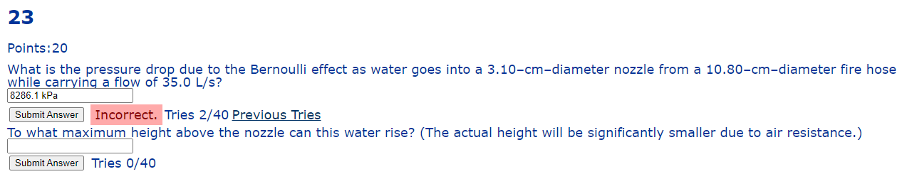 Solved 231.) What is the pressure drop due to the Bernoulli | Chegg.com