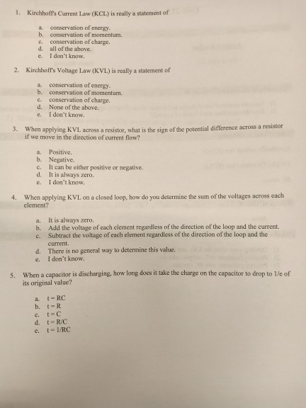 Solved 1. Kirchhoff's Current Law (KCL) is really a | Chegg.com