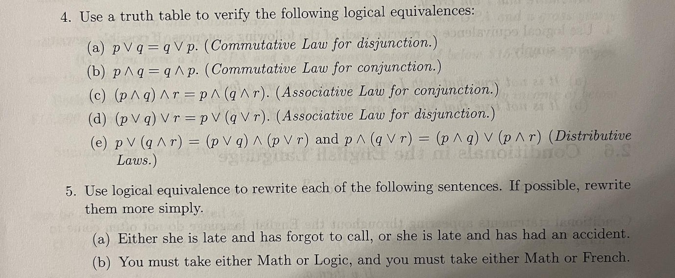 Solved 4. Use a truth table to verify the following logical | Chegg.com