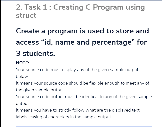 Solved 2. Task 1: Creating C Program using struct Create a | Chegg.com