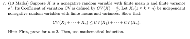 Solved 7. (10 Marks) Suppose X is a nonegative random | Chegg.com