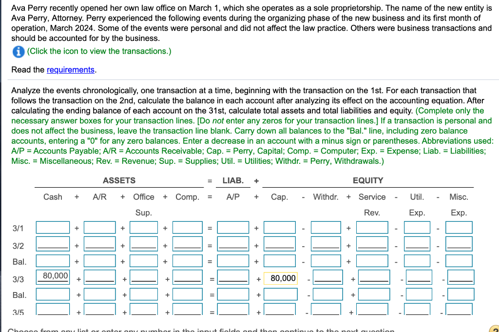 Solved Ava Perry recently opened her own law office on March | Chegg.com