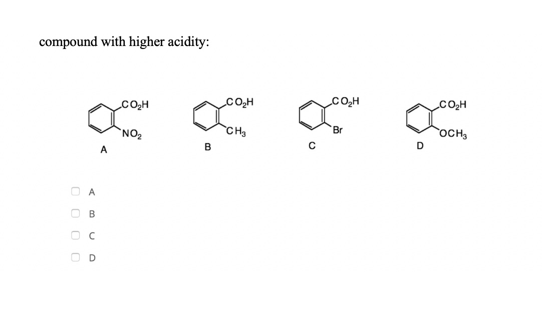 Solved compound with higher acidity: COH COCH COH СОН cuero | Chegg.com