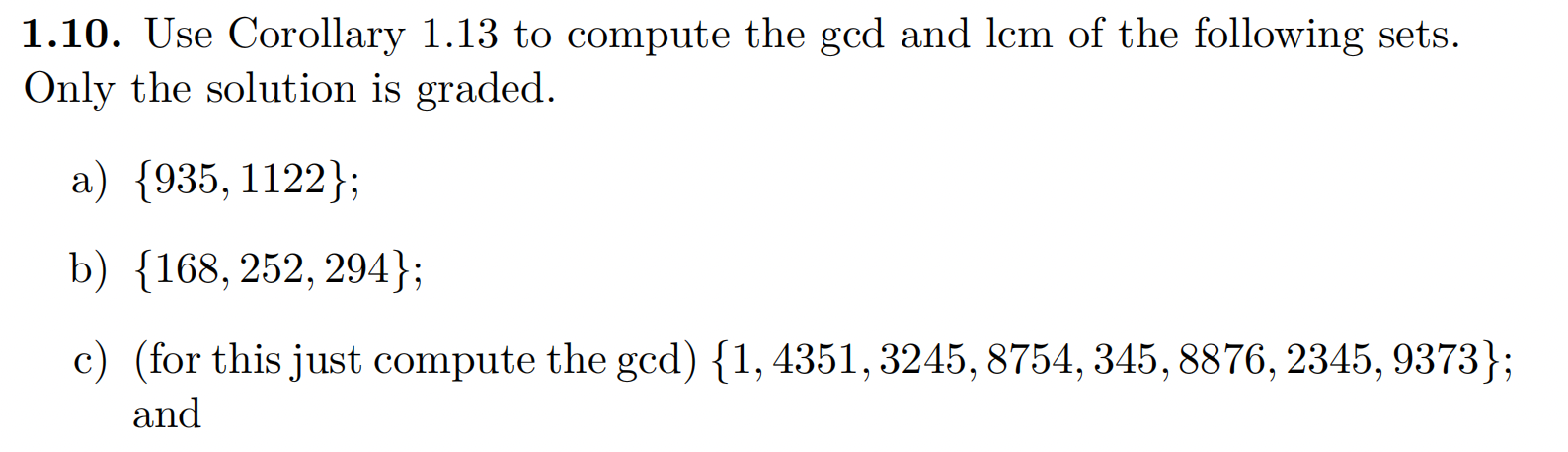 Solved 1.10. Use Corollary 1.13 to compute the gcd and 1 cm | Chegg.com