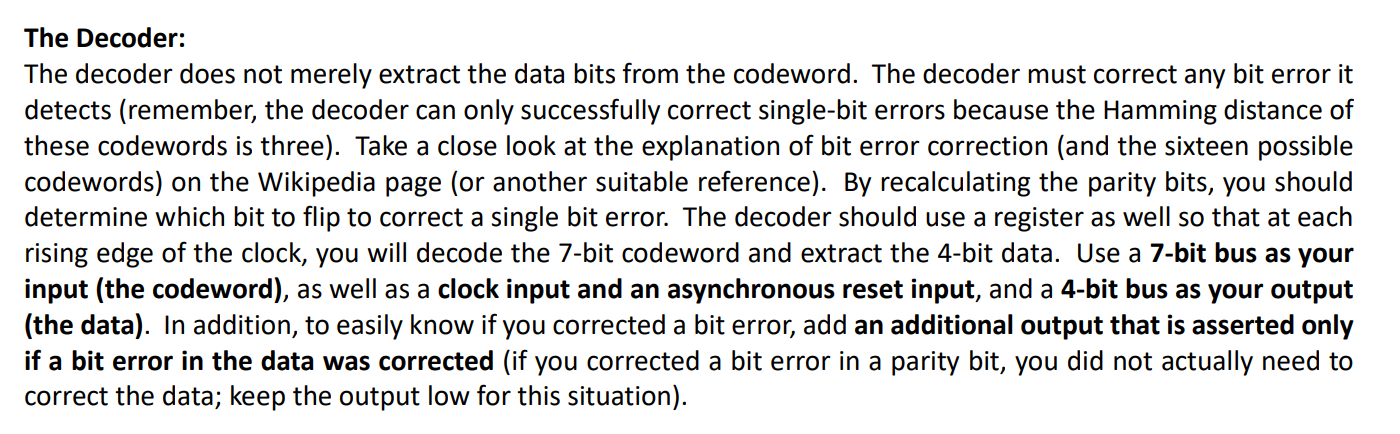 Solved Write the code for a Hamming (7,4) Decoder using | Chegg.com