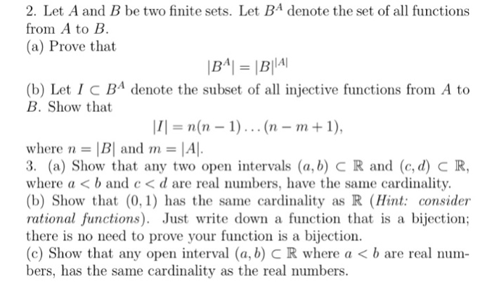 Solved 2. Let A and B be two finite sets. Let BA denote the | Chegg.com