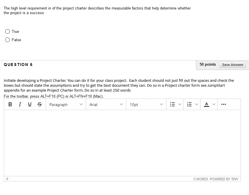 Solved The high level requirement in of the project charter | Chegg.com