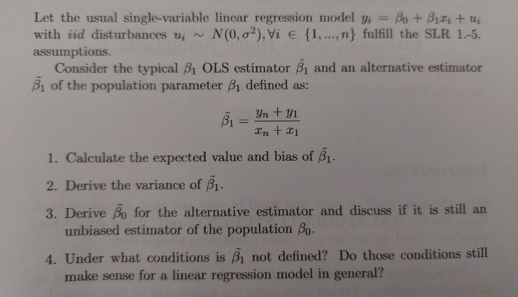 Let the usual single-variable linear regression model | Chegg.com