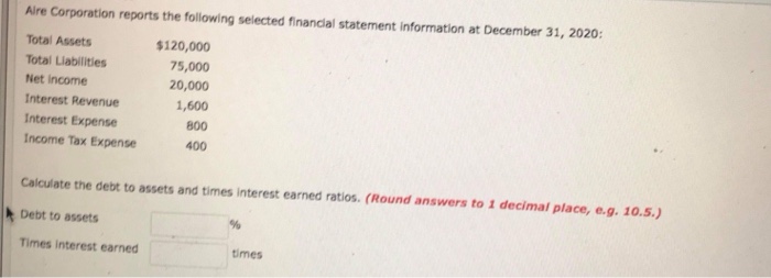 Solved Alre Corporation reports the following selected | Chegg.com