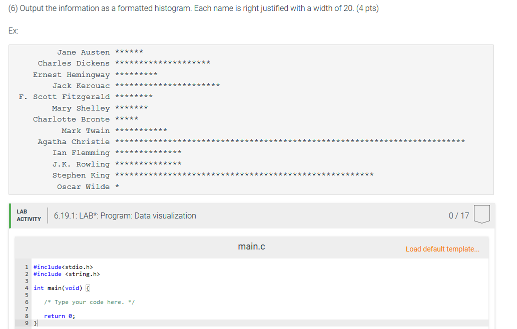 6.19 LAB*: Program: Data visualization (1) Prompt the | Chegg.com