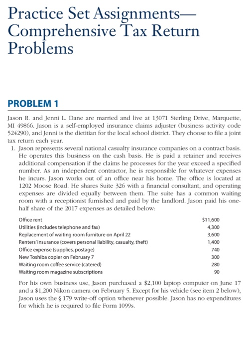 Practice Set Assignments Comprehensive Tax Return | Chegg.com
