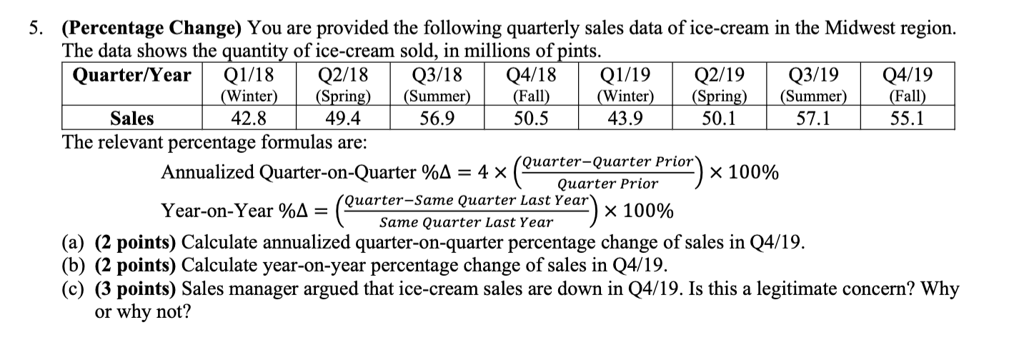 Solved (Percentage Change) You are provided the following | Chegg.com