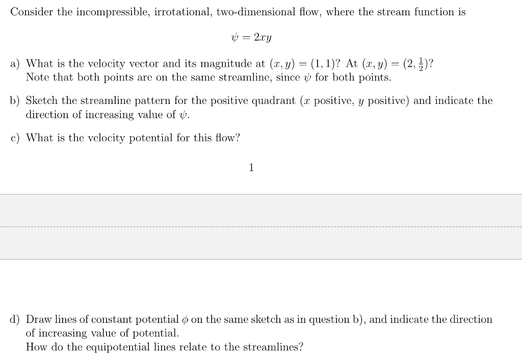 Solved Consider the incompressible, irrotational, | Chegg.com