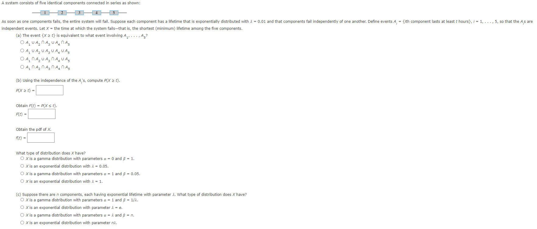Solved system consists of five identical components | Chegg.com