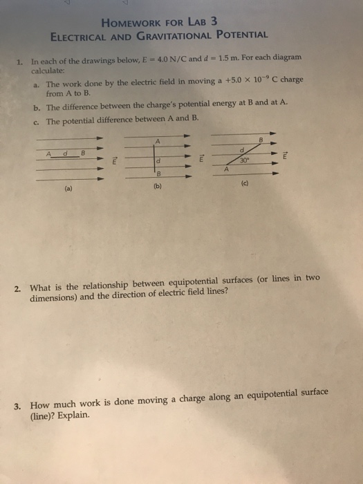 Solved HOMEWORK FOR LAB 3 ELECTRICAL AND GRAVITATIONAL | Chegg.com