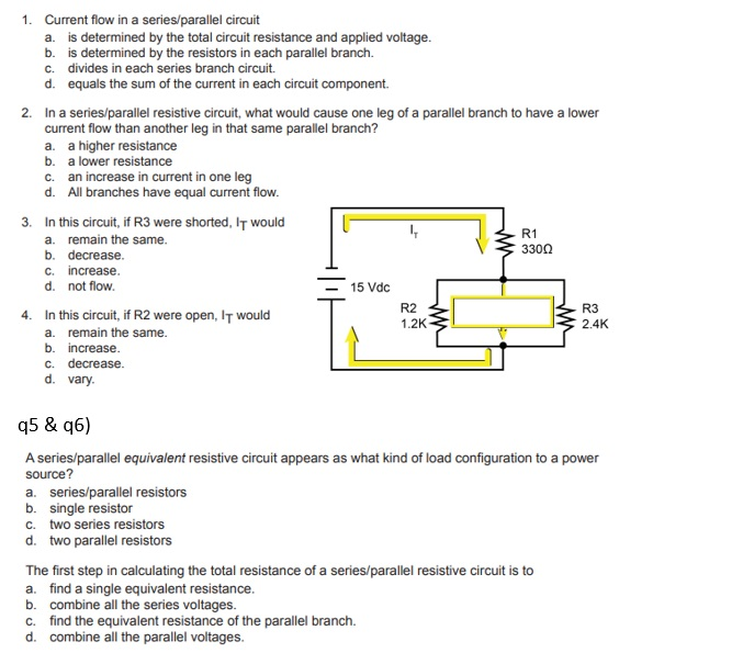 Solved 1. Current flow in a series/parallel circuit a. is | Chegg.com