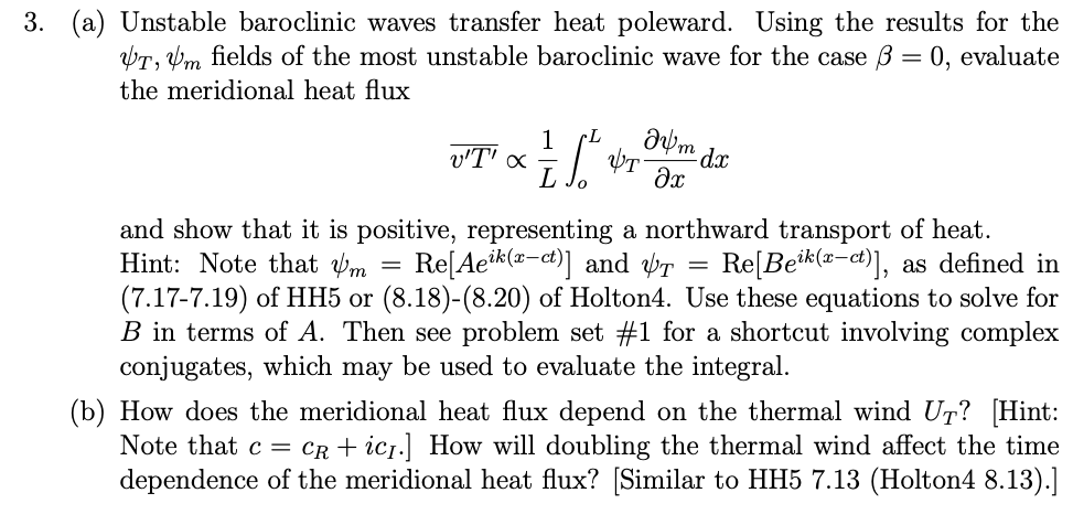 Solved (a) Unstable baroclinic waves transfer heat poleward. | Chegg.com