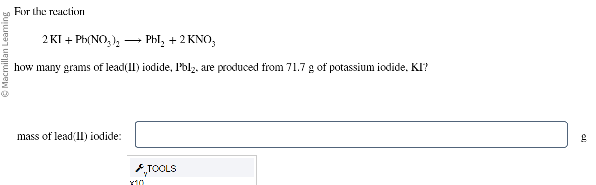 Solved For the reaction 2KI+Pb(NO3)2 PbI2+2KNO3 how many | Chegg.com