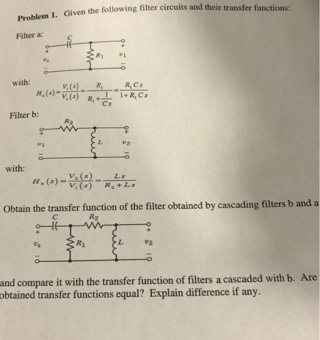 Solved Given the following filter circuits and their | Chegg.com