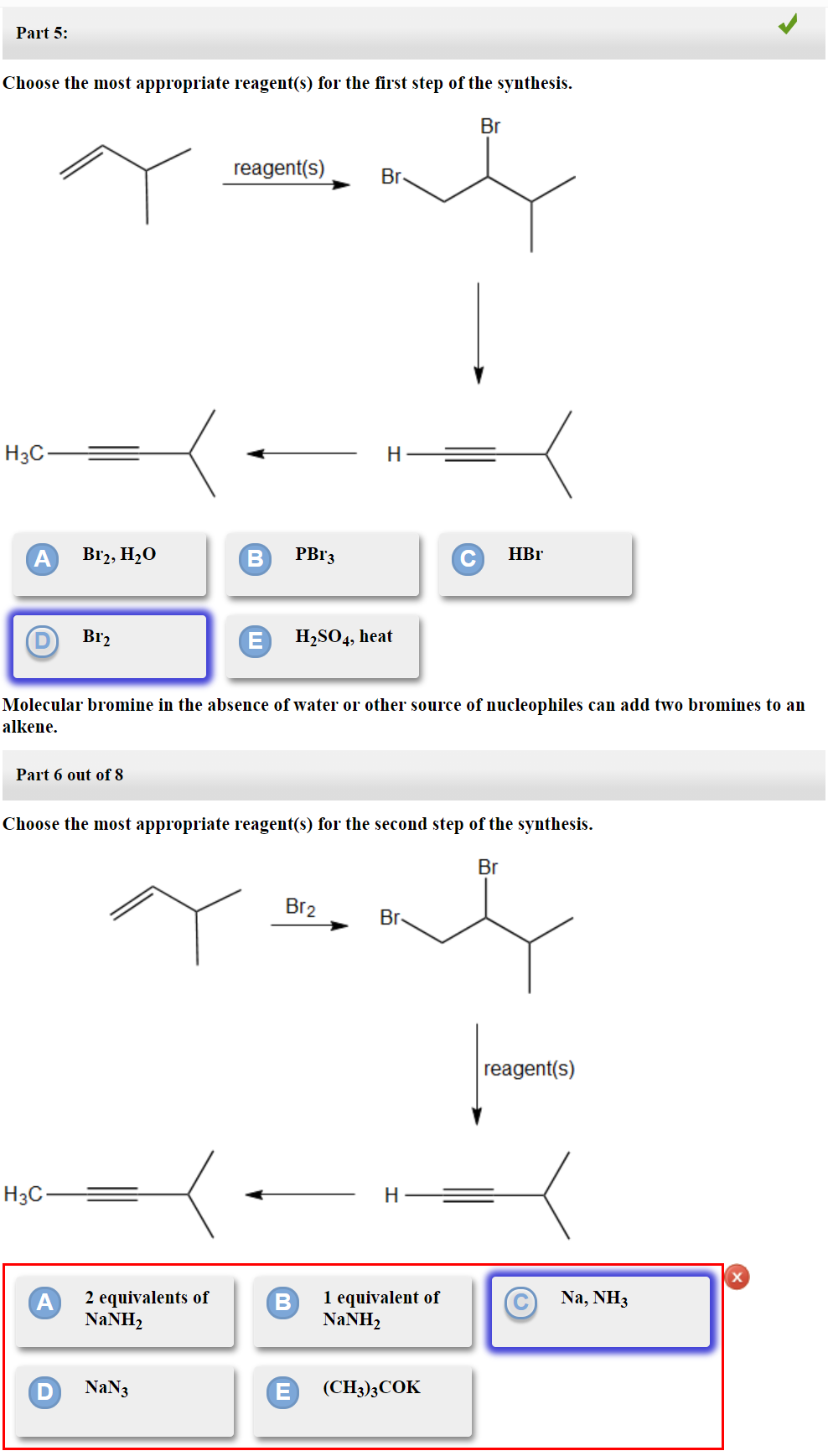 Solved Part 5: Choose the most appropriate reagent(s) for | Chegg.com