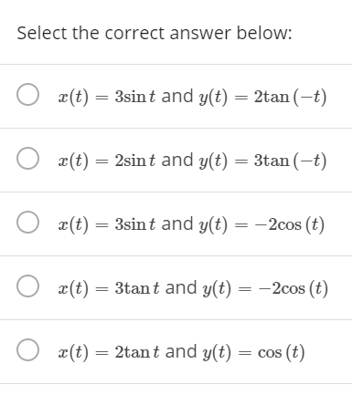 Solved Which of the following sets of parametric equations | Chegg.com
