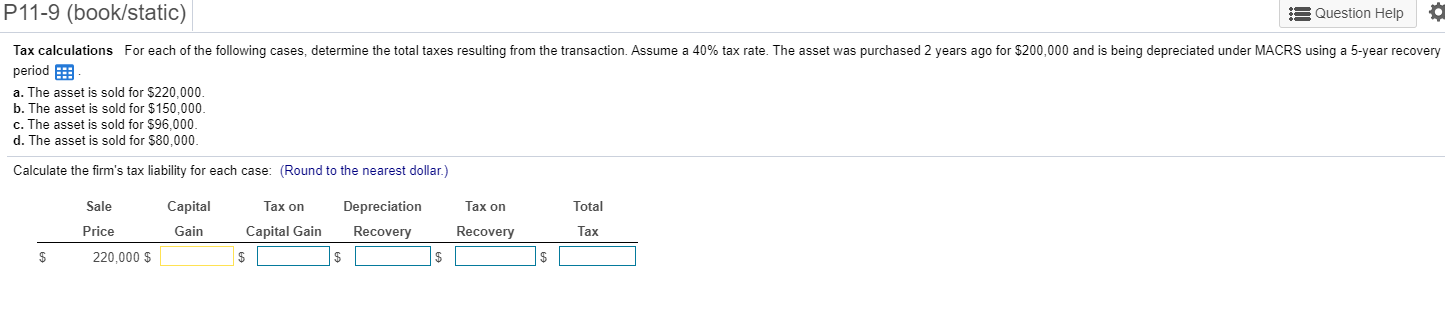 Solved P11-9 (book/static) Question Help 0 Tax calculations | Chegg.com