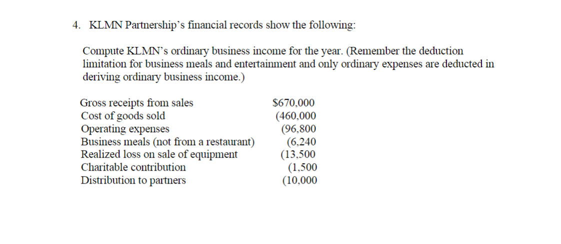 Solved KLMN Partnership's financial records show the | Chegg.com