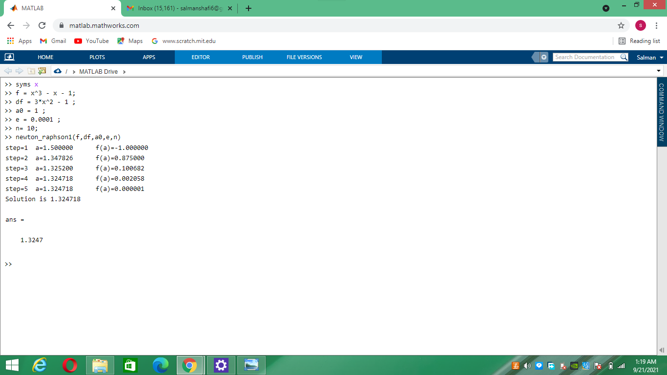 Solved х MATLAB x M Inbox (15,161) - salmanshafi6@g X + + + | Chegg.com
