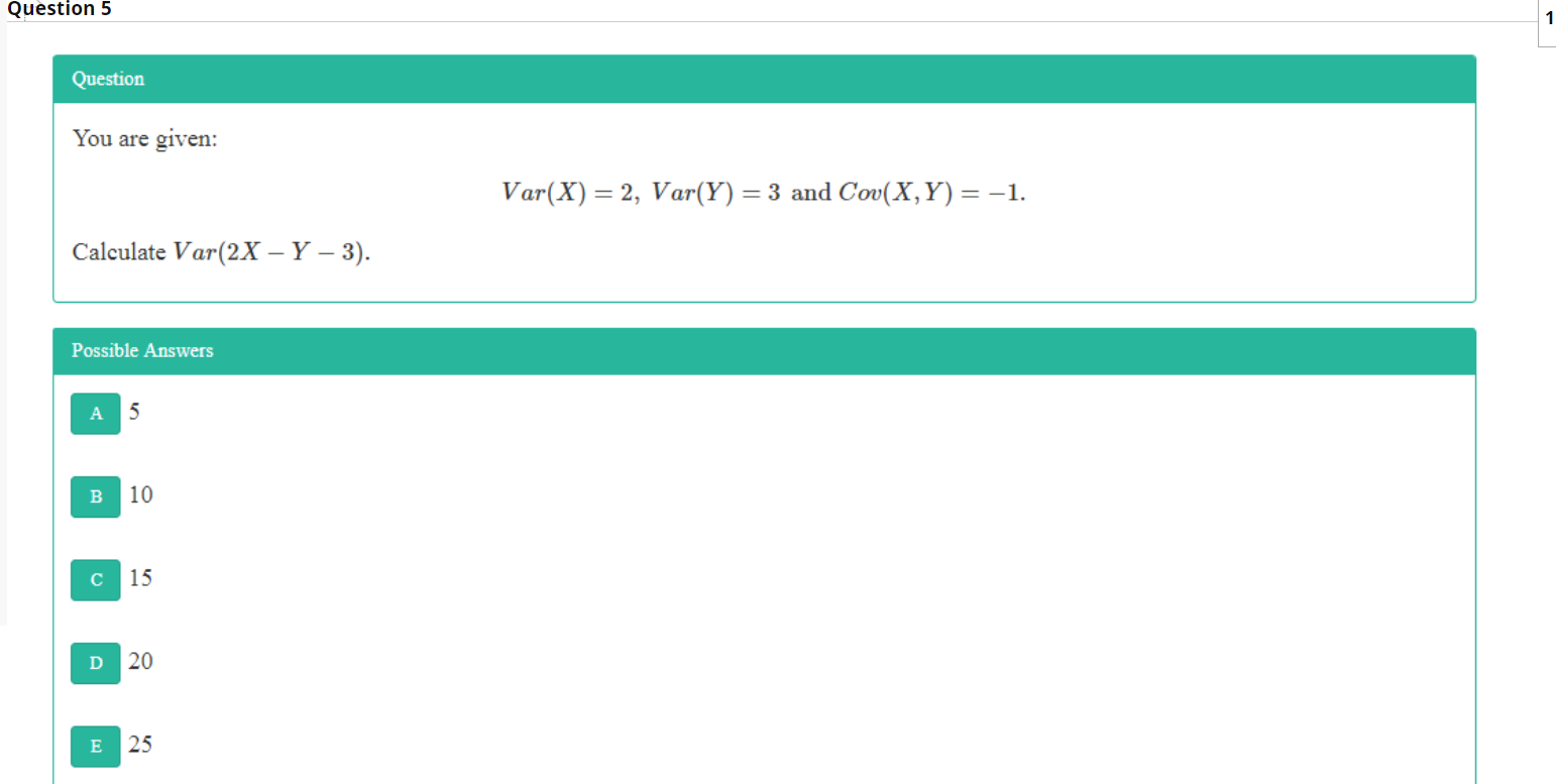 Solved Question 5 1 Question You are given: Var(X) 2, Var(Y) | Chegg.com