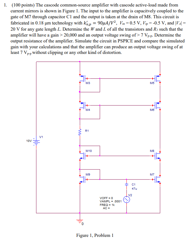 1. (100 points) The cascode common-source amplifier | Chegg.com